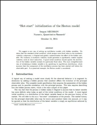 "Hot-start" Initialization of the Heston Model | Numerix